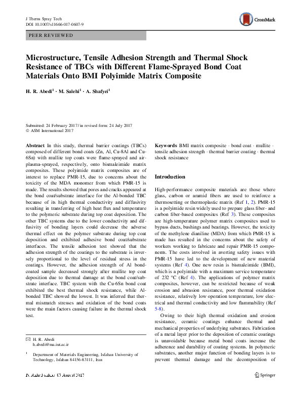 (PDF) Microstructure, Tensile Adhesion Strength and Thermal Shock Resistance of TBCs with ...