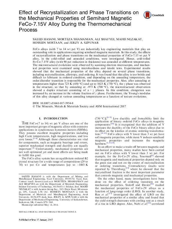(PDF) Effect of Recrystallization and Phase Transitions on the Mechanical Properties of Semihard ...