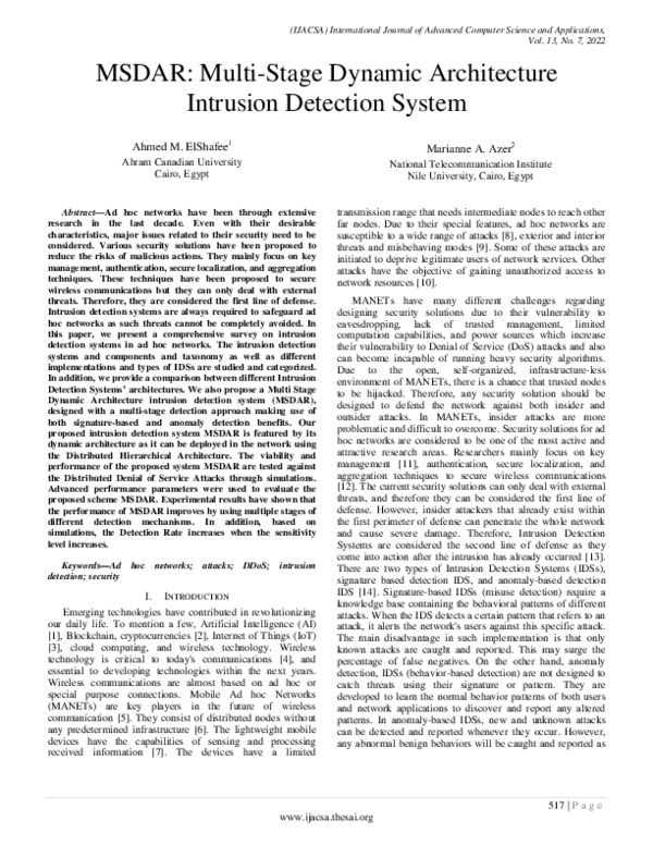Pdf Msdar Multi Stage Dynamic Architecture Intrusion Detection System