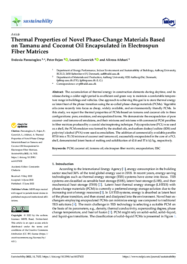 (PDF) Thermal Properties of Novel Phase-Change Materials Based on Tamanu and Coconut Oil ...