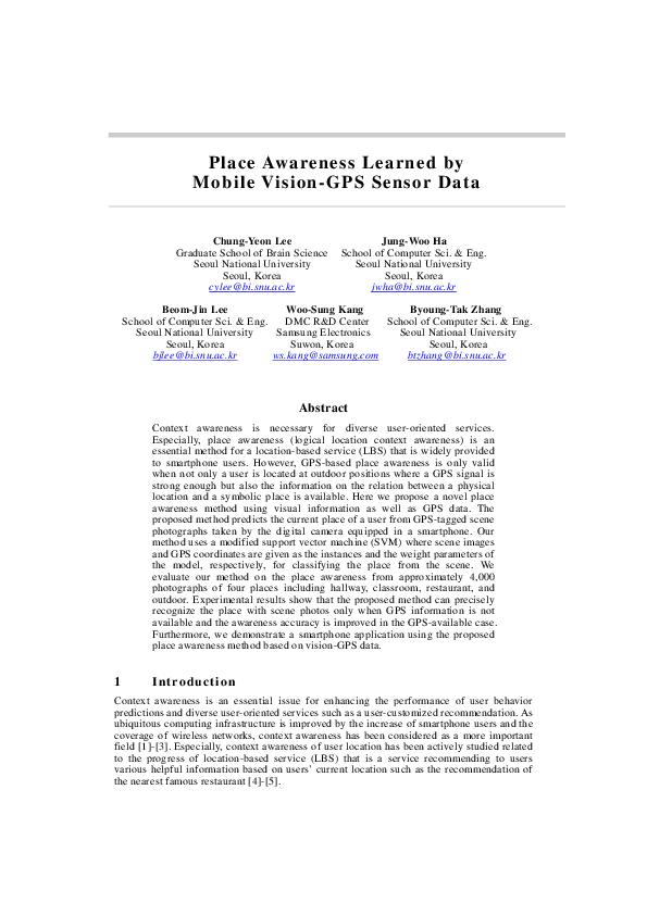 (PDF) Place Awareness Learned by Mobile Vision-GPS Sensor Data