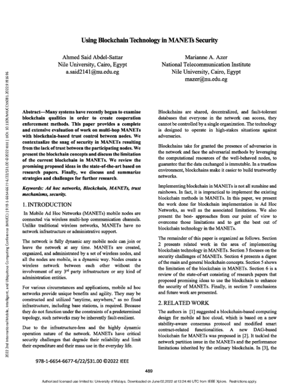 (PDF) Using Blockchain Technology in MANE'IS Security | Marianne Azer - Academia.edu