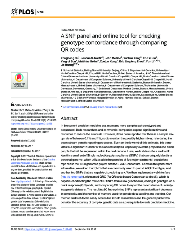 (PDF) A SNP panel and online tool for checking genotype concordance ...