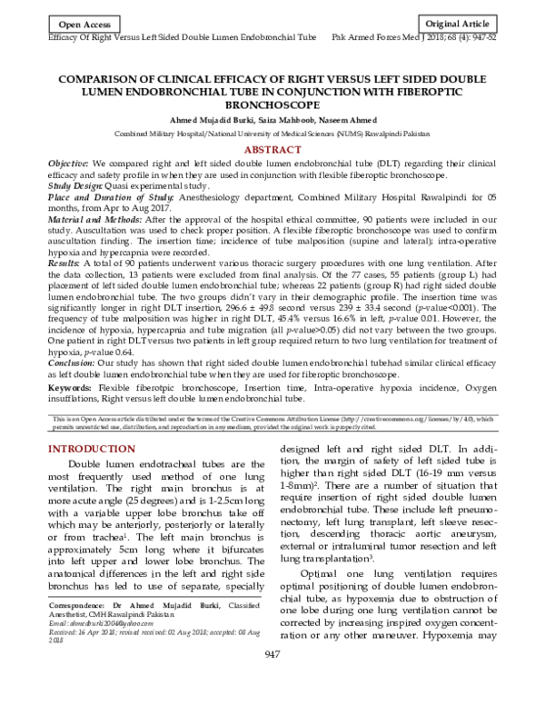 (PDF) Comparison of Clinical Efficacy of Right Versus Left Sided Double ...