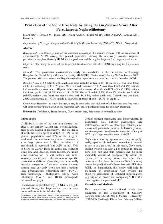 (PDF) Prediction of the stone free rate by using the guy's stone score ...