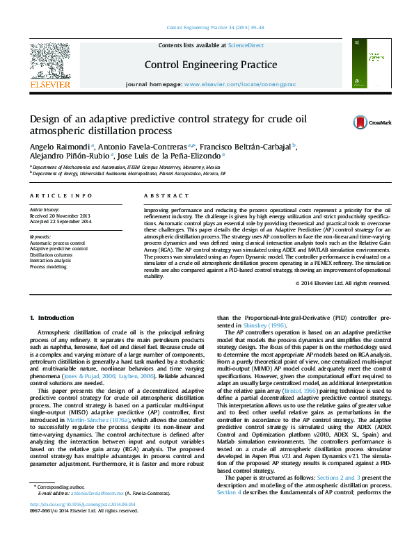 (PDF) Design of an adaptive predictive control strategy for crude oil ...