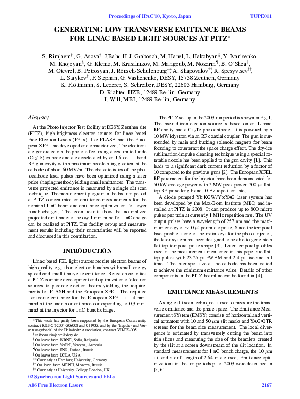 (PDF) Generating Low Transverse Emittance Beams for Linac Based Light ...