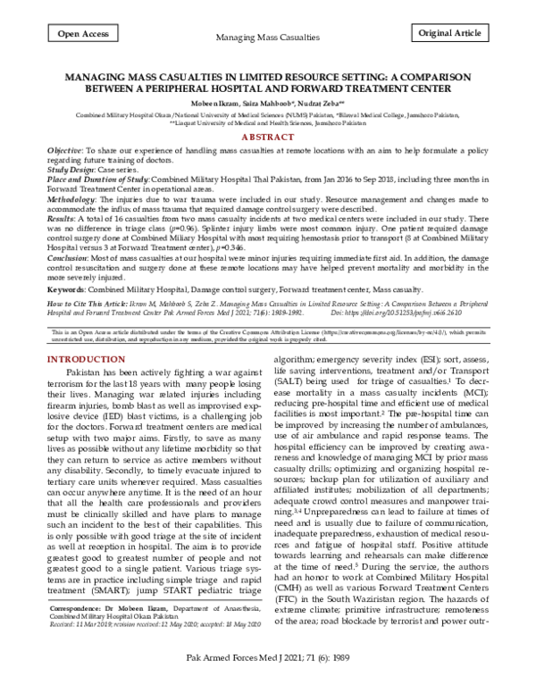 (PDF) Managing Mass Casualties in Limited Resource Setting: A ...