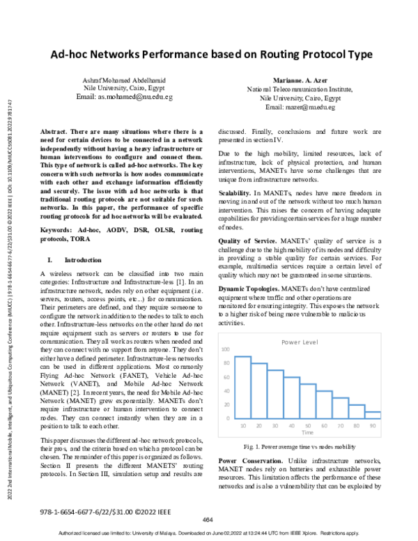 (PDF) Ad-hoc Networks Performance based on Routing Protocol Type