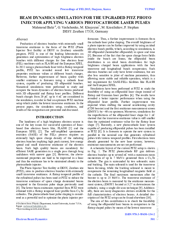 (PDF) Beam Dynamics Simulation for the Upgraded Pitz Photo Injector Applying Various ...