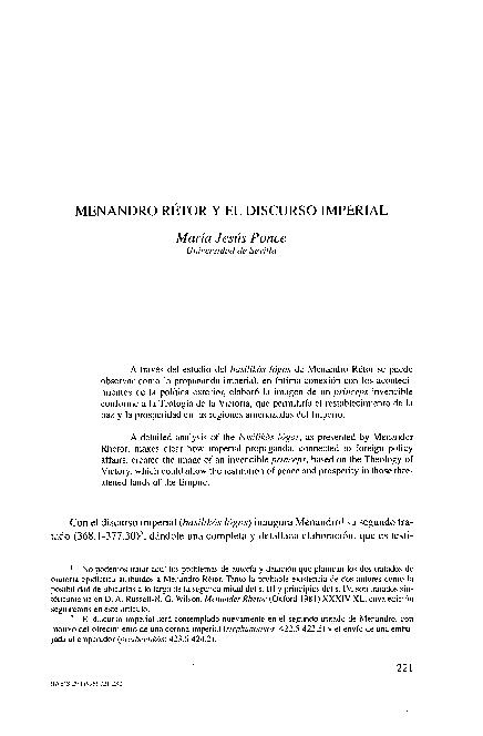 (PDF) Menandro Rétor y el discurso imperial