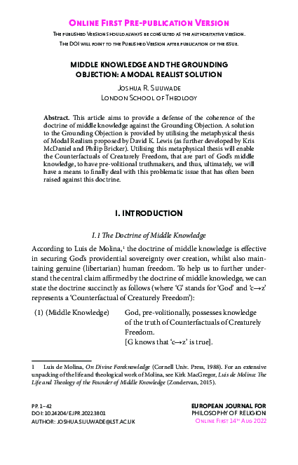 (PDF) Middle Knowledge and the Grounding Objection: A Modal Realist ...
