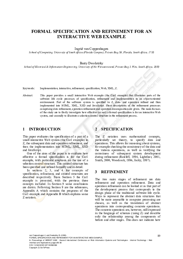 (PDF) Formal Specification and Refinement for an Interactive Web Example