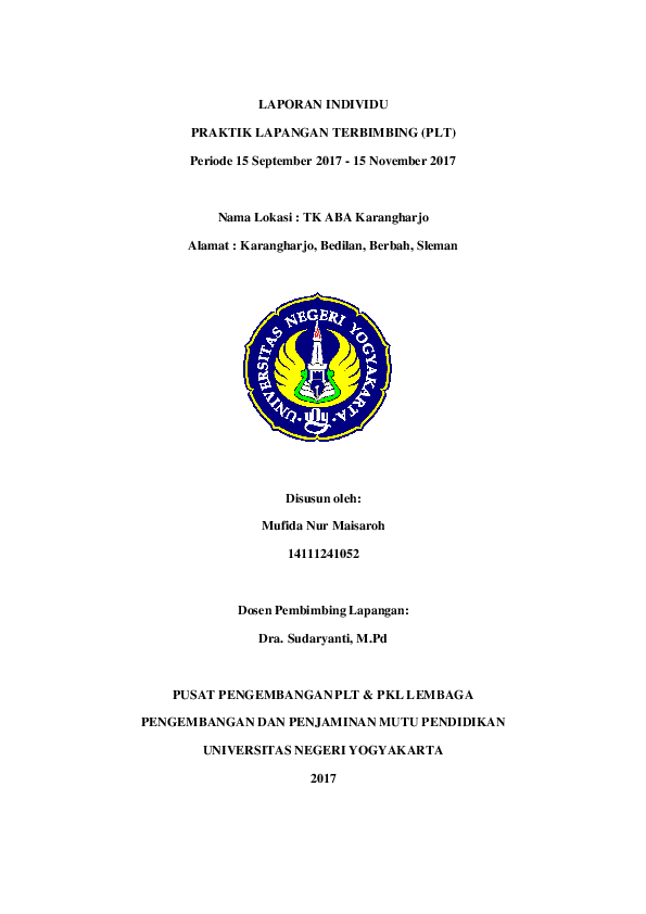 (PDF) Laporan Individupraktik Lapangan Terbimbing (PLT)