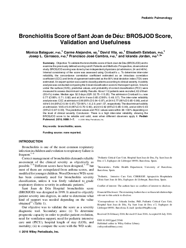 (PDF) Bronchiolitis Score of Sant Joan de Déu: BROSJOD Score ...
