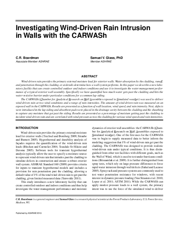 (PDF) Investigating Wind-Driven Rain Intrusion in Walls with the CARWASh