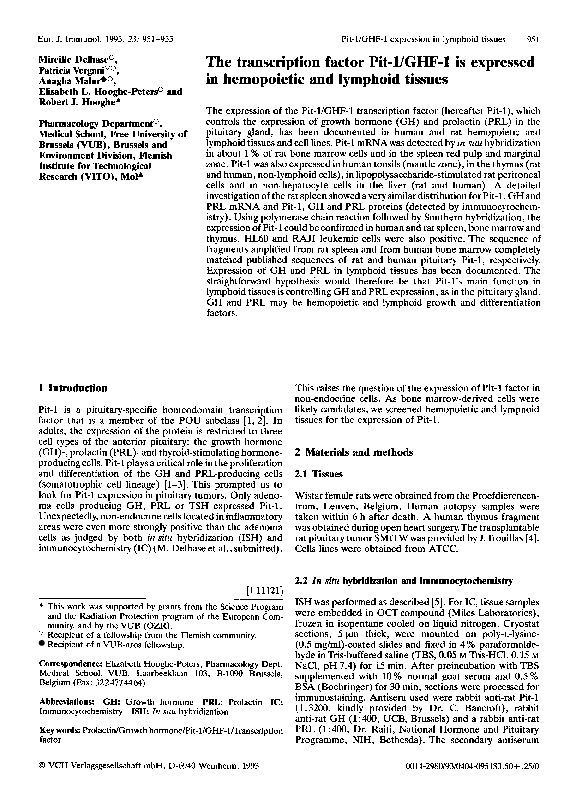 (PDF) The transcription factor Pit-l/GHF-1 is expressed in hemopoietic ...