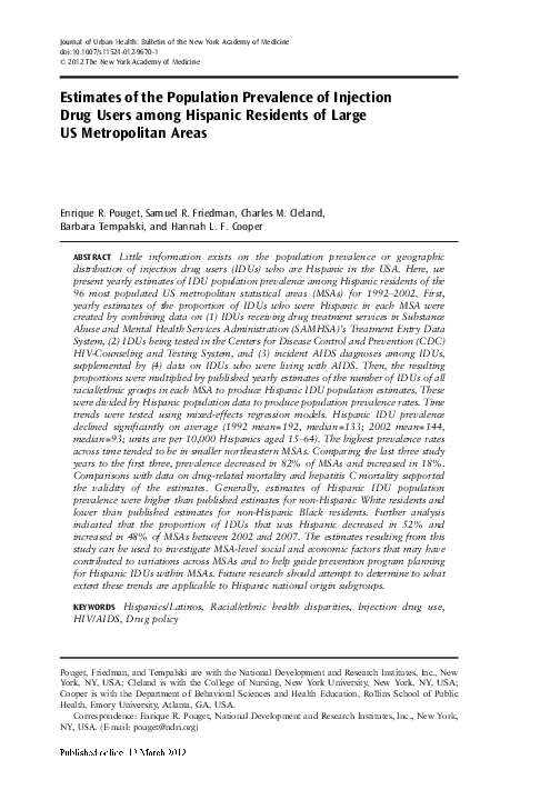 (PDF) Estimates of the Population Prevalence of Injection Drug Users ...