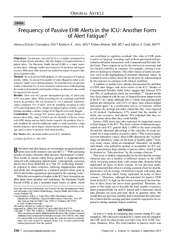 (PDF) Frequency of Passive EHR Alerts in the ICU: Another Form of Alert ...