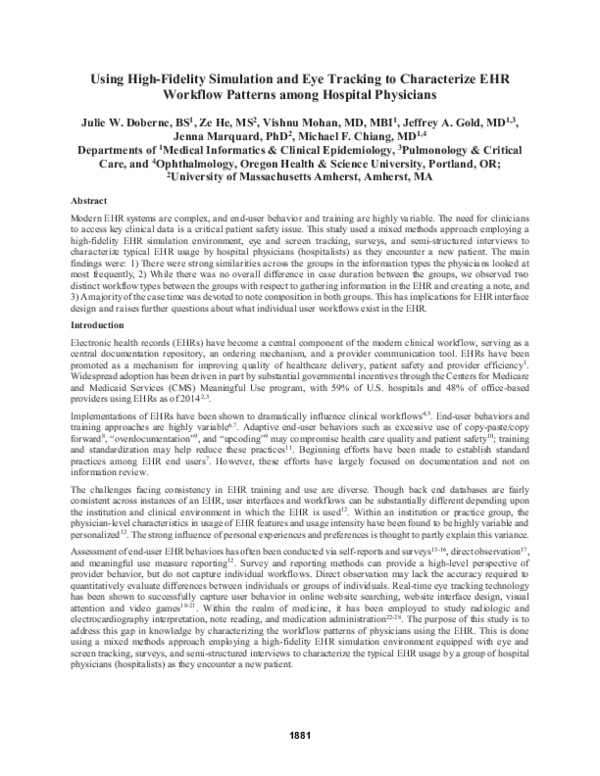 (PDF) Using High-Fidelity Simulation and Eye Tracking to Characterize EHR Workflow Patterns ...