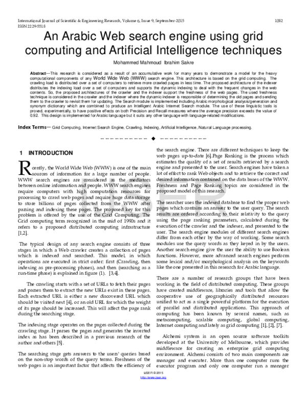 (PDF) An Arabic Web search engine using grid computing and Artificial Intelligence techniques