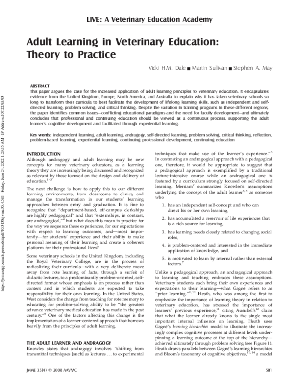 (PDF) Adult Learning in Veterinary Education: Theory to Practice