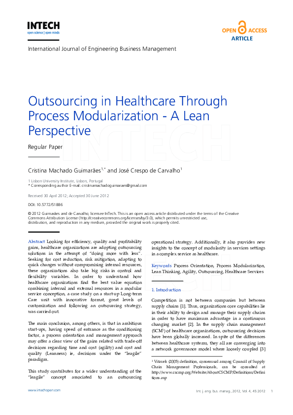 (PDF) Outsourcing in Healthcare Through Process Modularization - A Lean Perspective