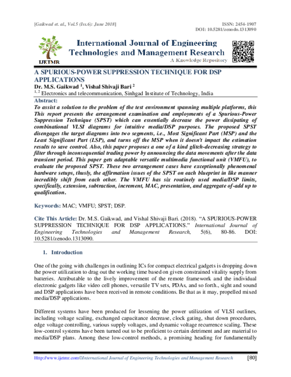 Pdf A Spurious Power Suppression Technique For Dsp Applications
