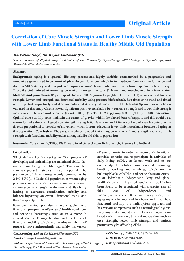 (PDF) Correlation Of Core Muscle Strength and Lower Limb Muscle Strength With Lower Limb ...