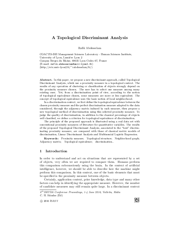(PDF) A Topological Discriminant Analysis