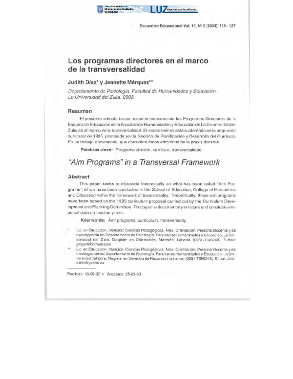 (PDF) Los programas directores en el marco de la transversalidad
