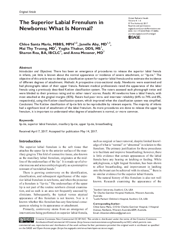 (PDF) The Superior Labial Frenulum in Newborns: What Is Normal?