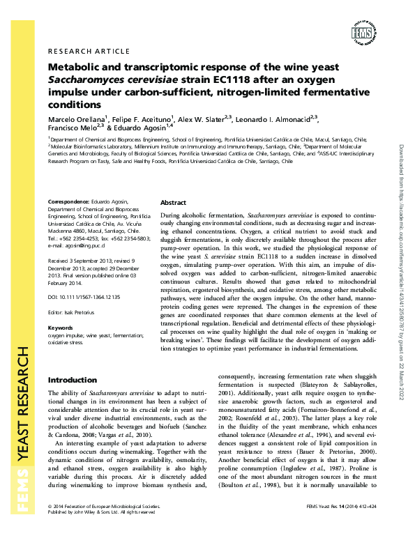 (PDF) Metabolic and transcriptomic response of the wine ...