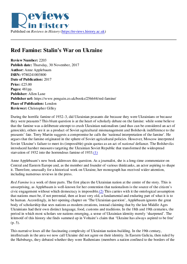(PDF) Red Famine. Stalin’s War on Ukraine