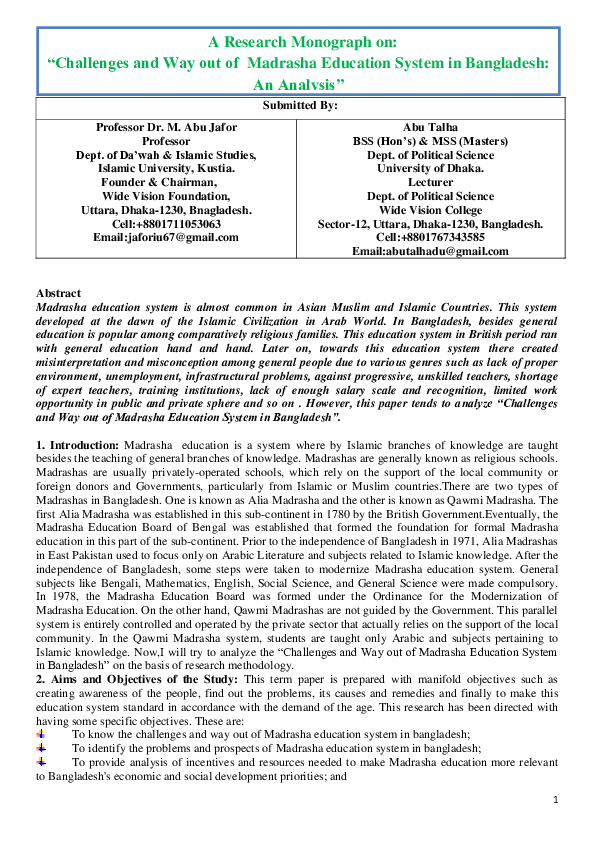 (PDF) A Research Monograph on Madrasha Education System in Bangladesh ...
