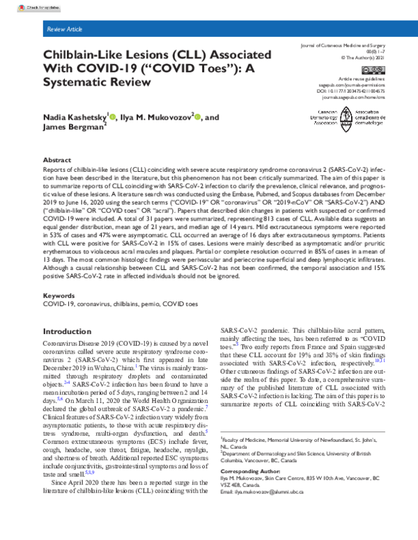 (PDF) Chilblain-Like Lesions (CLL) Associated With COVID-19 (“COVID ...