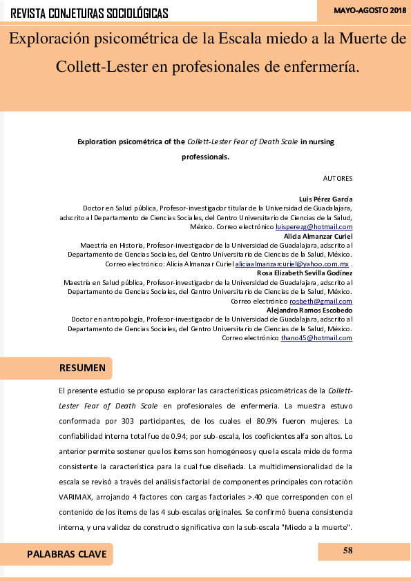 (PDF) Exploración psicométrica de la escala miedo a la muerte de ...