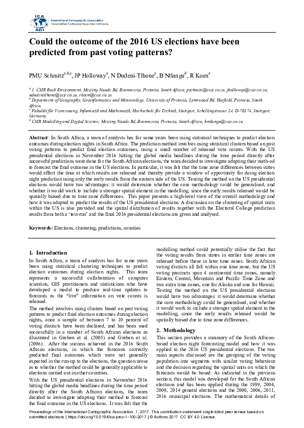 (PDF) Could the outcome of the 2016 US elections have been predicted ...