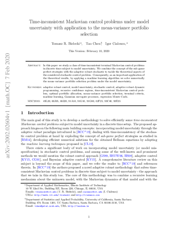 (PDF) Time-Inconsistent Markovian Control Problems Under Model Uncertainty with Application to ...