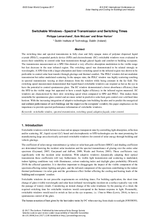 Pdf Switchable Windows Spectral Transmission And Switching Times