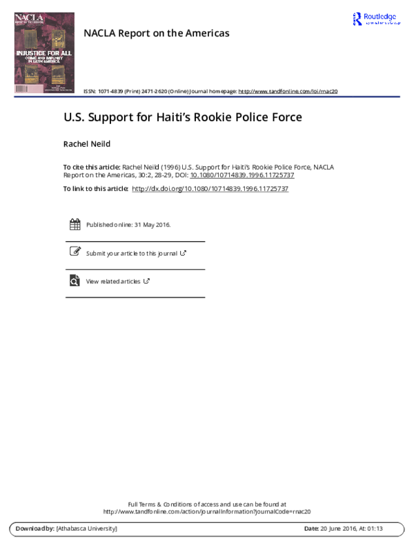 (PDF) U.S. Support for Haiti’s Rookie Police Force | Rachel Neild ...