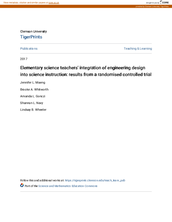 (PDF) Elementary science teachers’ integration of engineering design ...