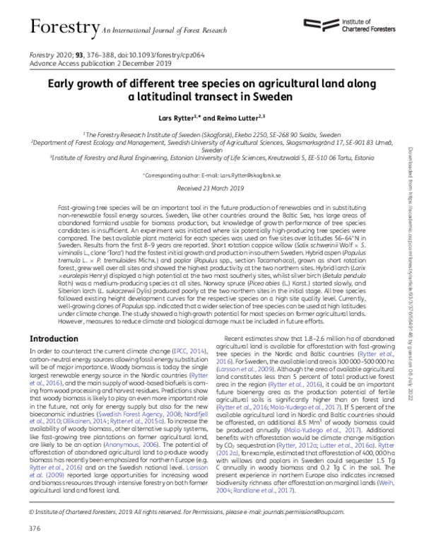 (PDF) Early growth of different tree species on agricultural land along ...