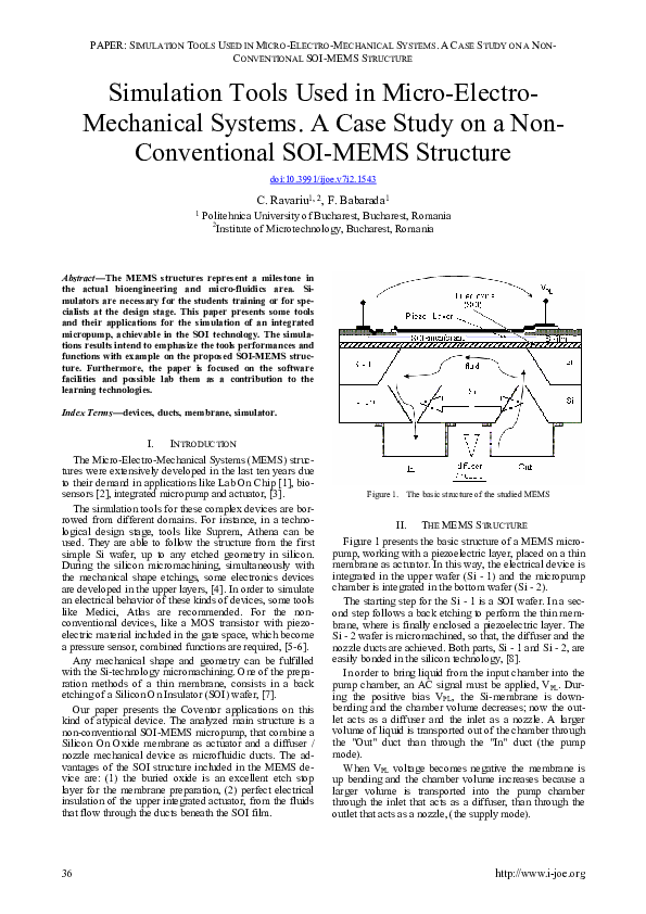 (PDF) Simulation Tools Used in Micro-Electro-Mechanical Systems. A Case Study on a Non ...