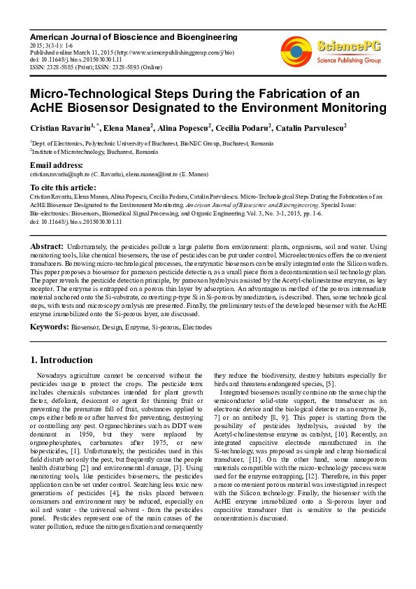 (PDF) Micro-Technological Steps During the Fabrication of an AcHE ...
