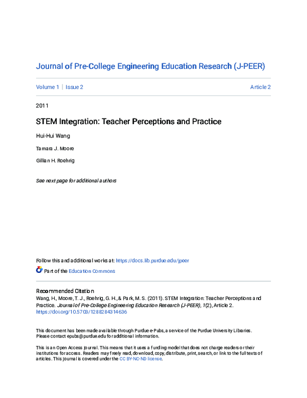 (PDF) STEM Integration: Teacher Perceptions and Practice