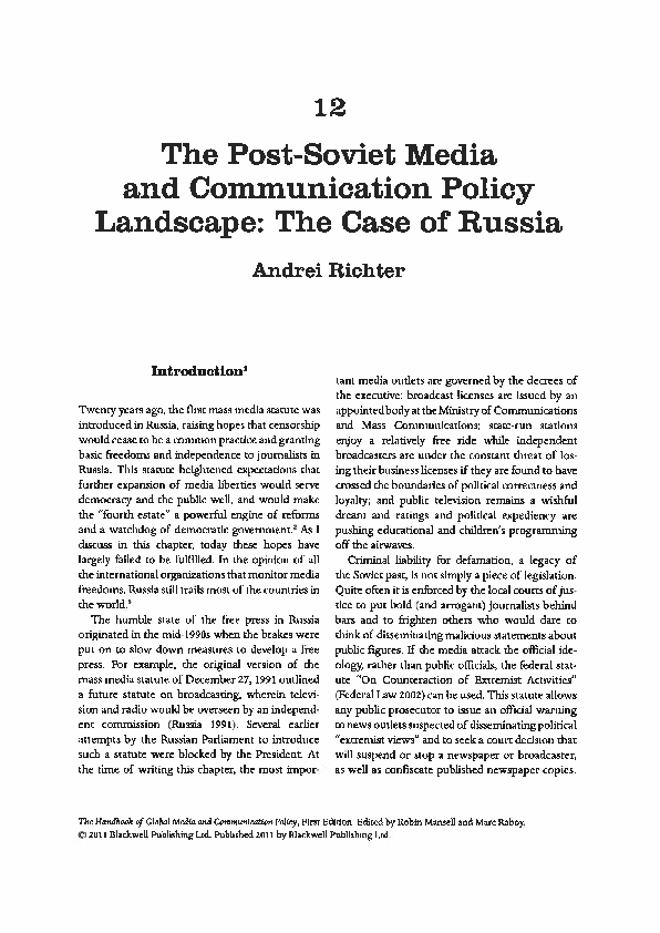 (PDF) The Post-Soviet Media and Communication Policy Landscape: The ...