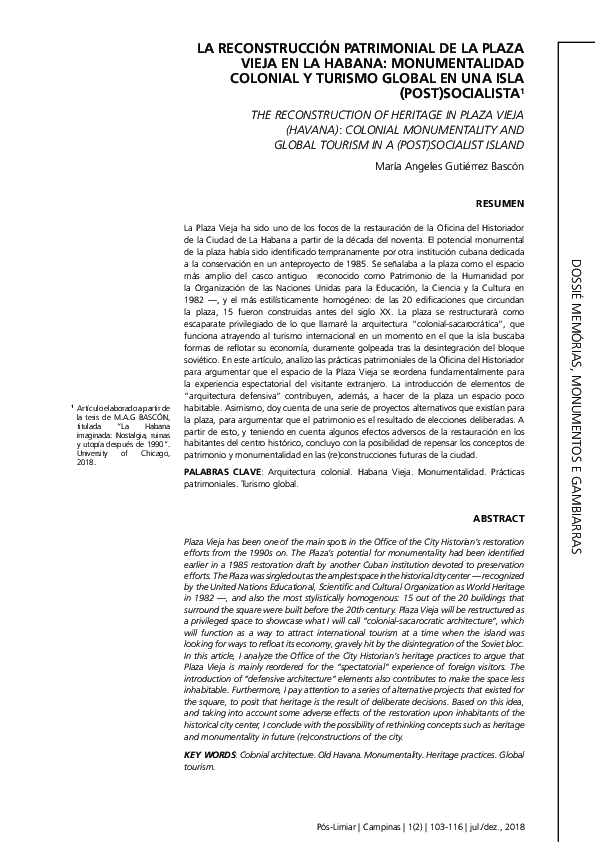 (PDF) La reconstrucción patrimonial de la Plaza Vieja en La Habana ...
