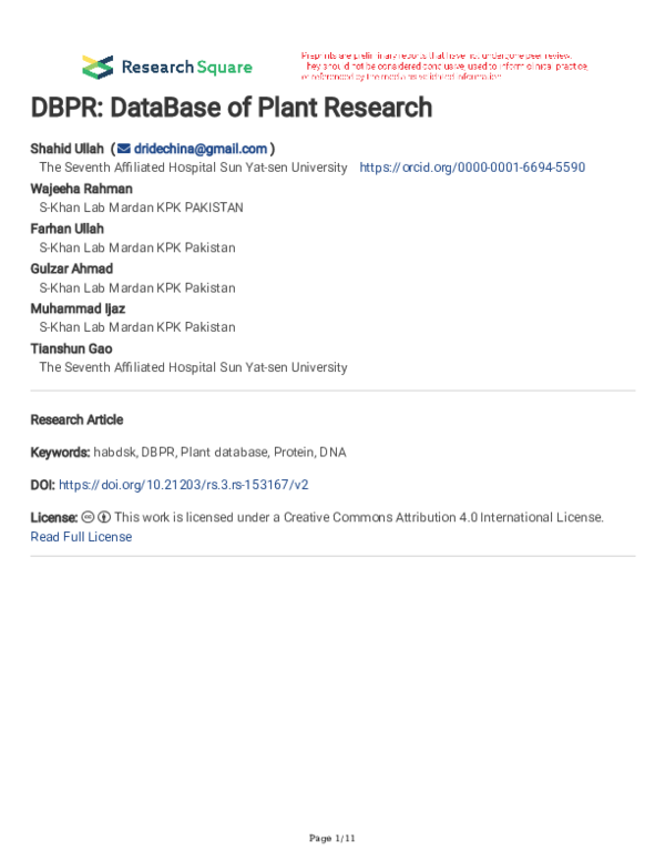 (PDF) DBPR: DataBase of Plant Research