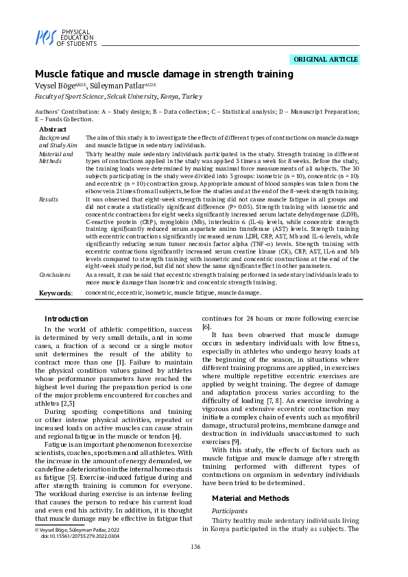 (PDF) Muscle fatique and muscle damage in strength training